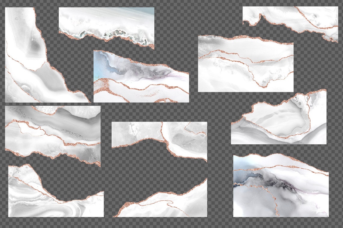 White and Rose Gold Agate Borders Digital Watercolor Geode - Etsy