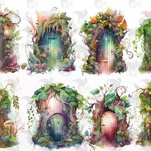 Watercolor Forest Fairy Doors Clipart - Fantasy Magic Door Watercolor ...