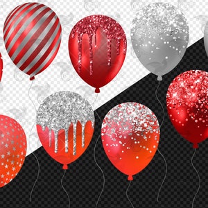 Red and Silver Balloons Clipart, Glitter Balloon Png Digital Overlays ...