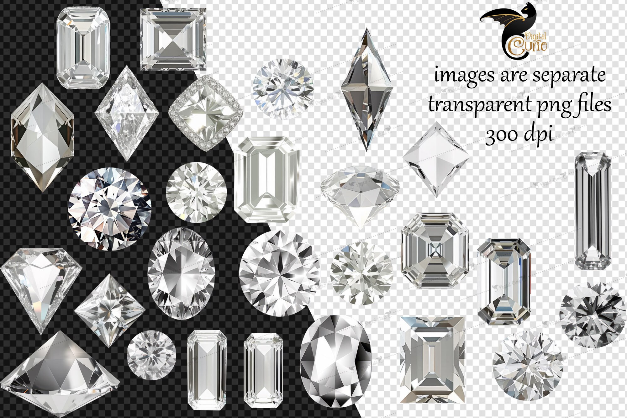 Diamond Gems Clipart – Luxury Cut Diamonds PNG, Commercial Use (digital ...