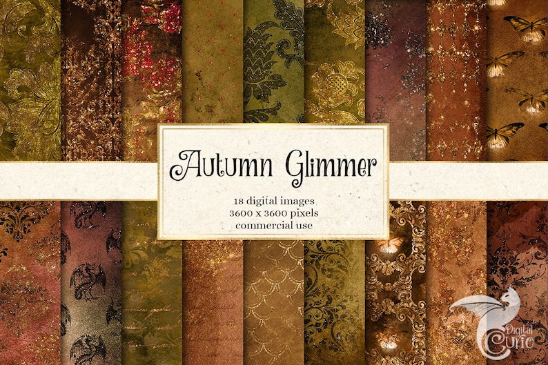 Autumn Glimmer Digital Paper, Fall Gothic Vintage Distressed Textures ...