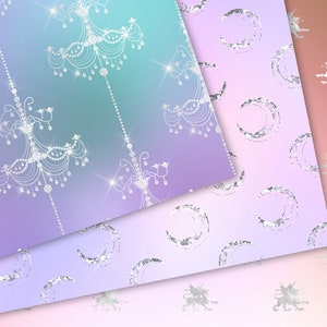 Silver Unicorn Pastel Digital Paper, Backgrounds in Soft Ombre ...