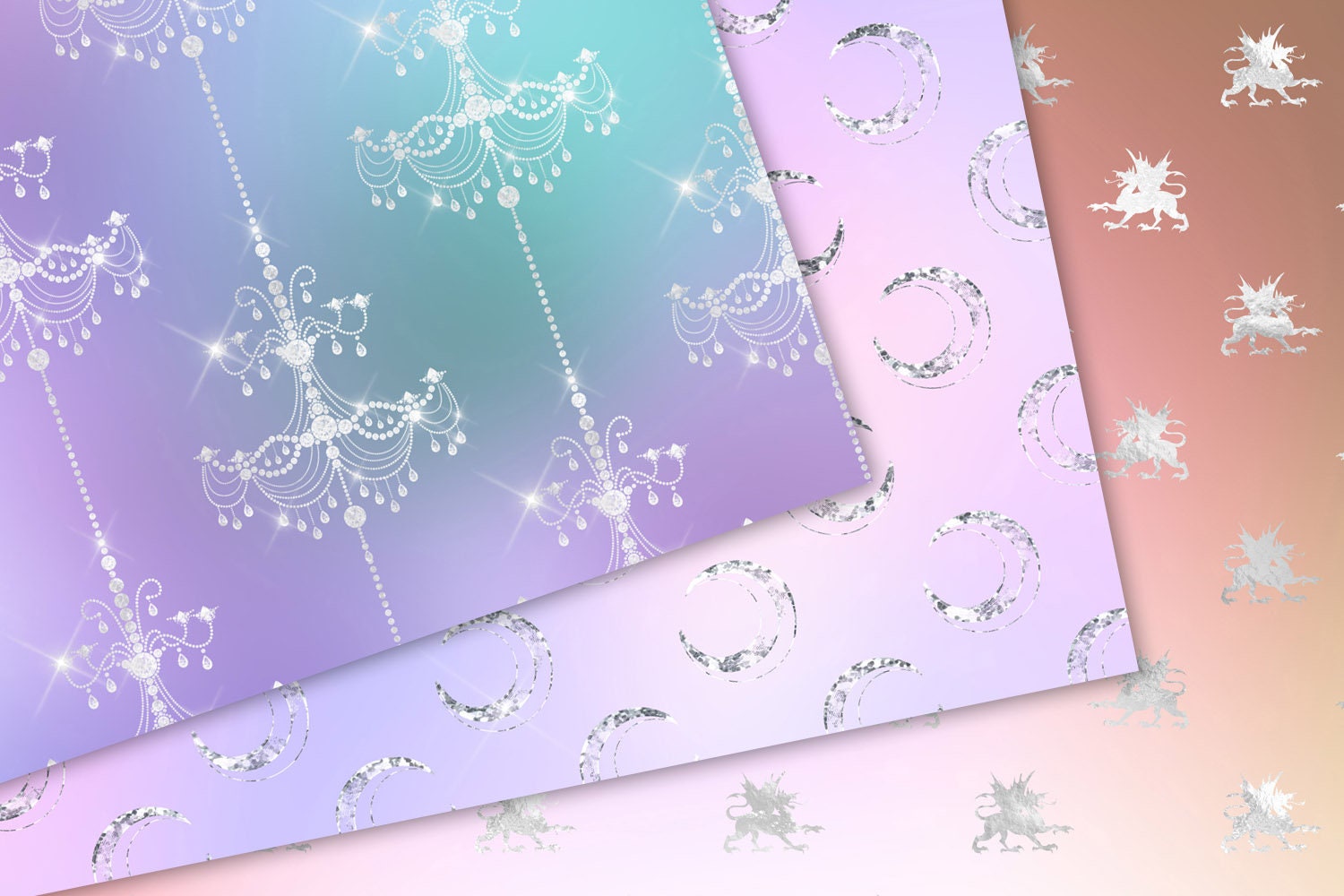 Silver Unicorn Pastel Digital Paper, Ombre Backgrounds (instant ...