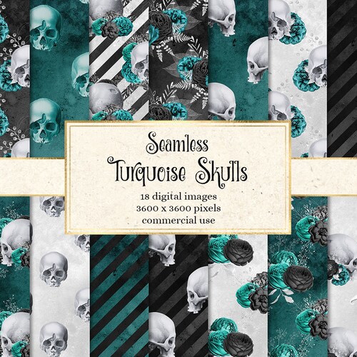 Gothic Teal Rose Digital Paper Seamless Rose Patterns With - Etsy