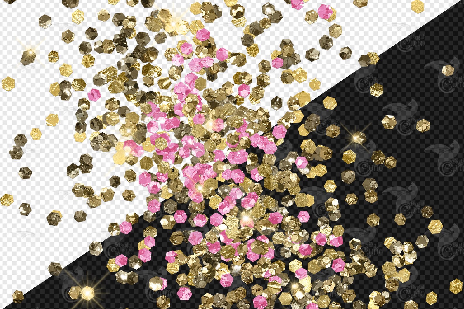 Chunky Pink and Gold Glitter Overlays, Digital PNG (digital Download ...