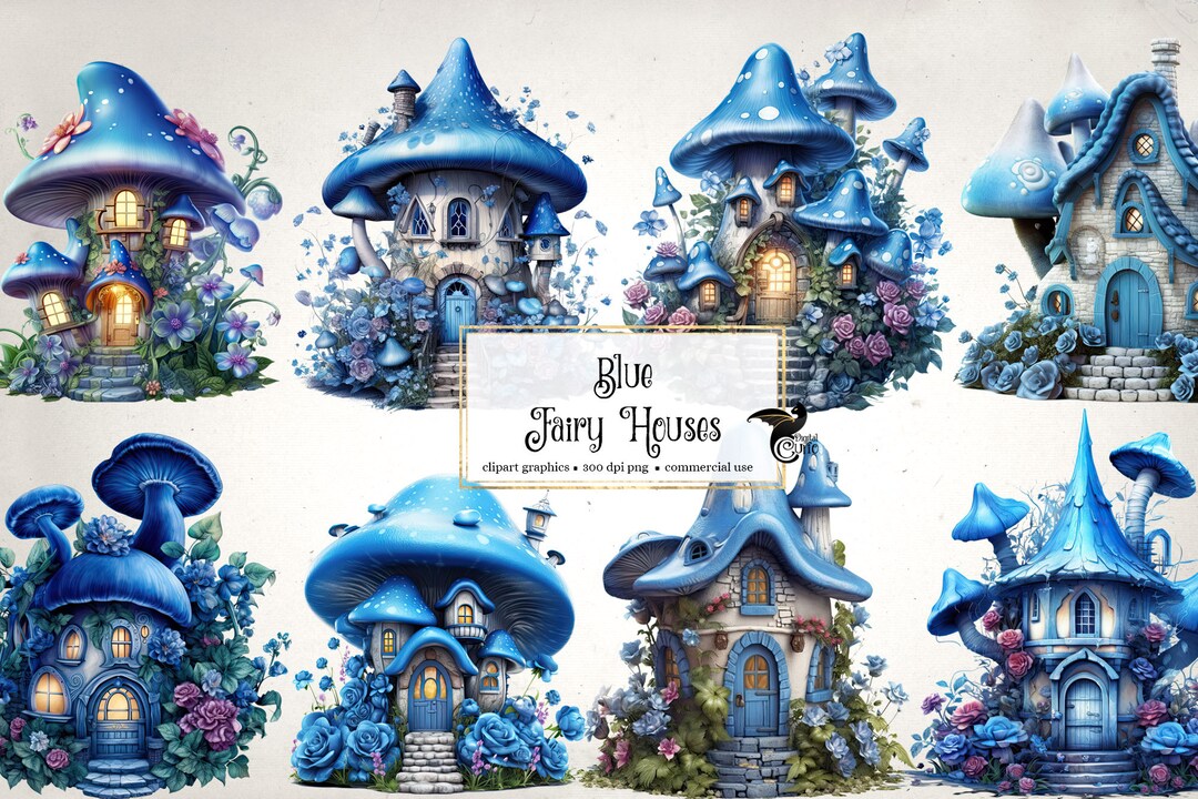 Blue Fairy Houses Clipart - Fairy Fantasy Clip Art Graphics for Altered ...