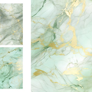 Mint and Gold Marble Digital Paper, Seamless Green and Gold Marble ...