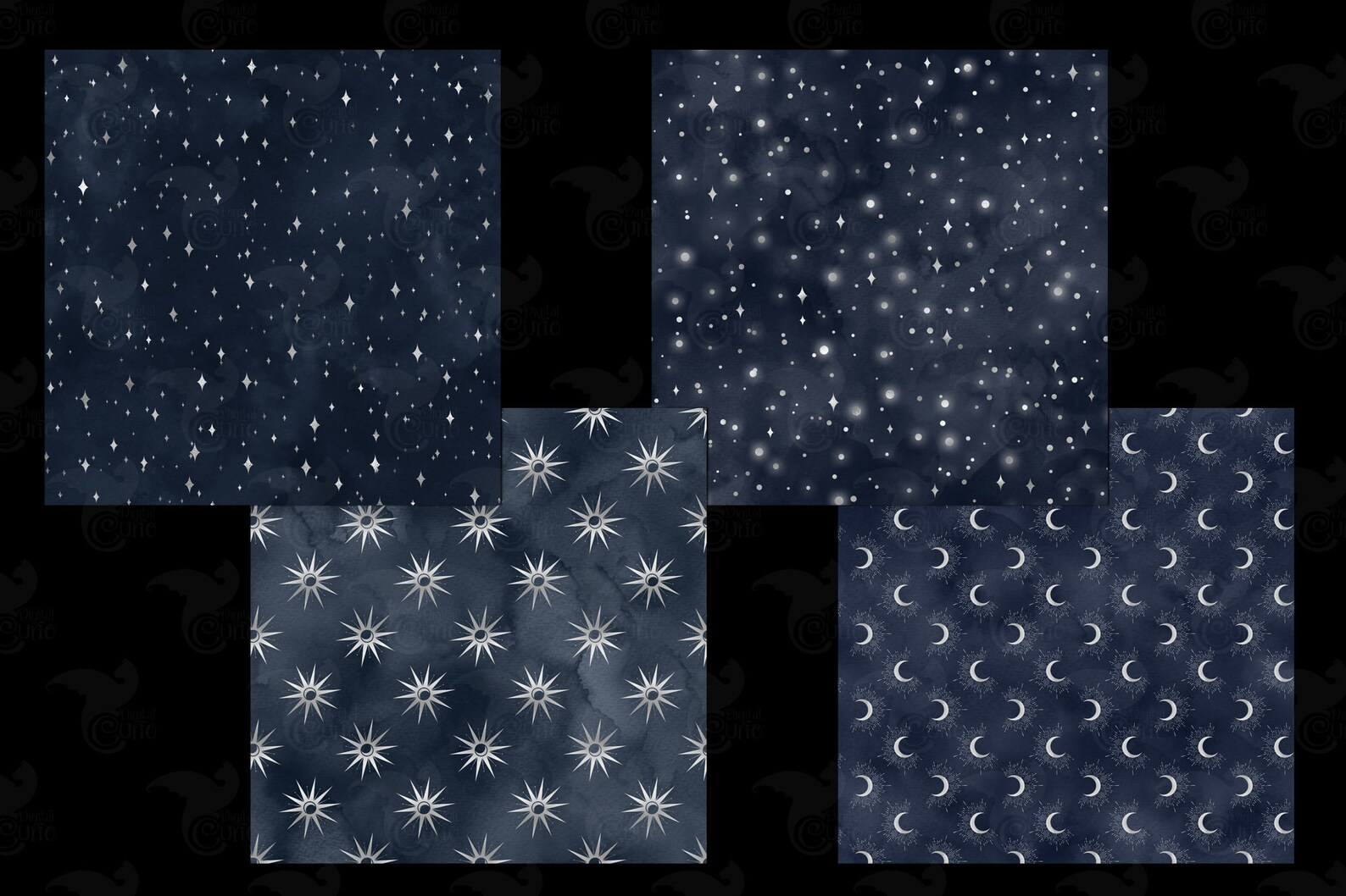 Silver Starry Night Digital Paper Backgrounds Seamless - Etsy
