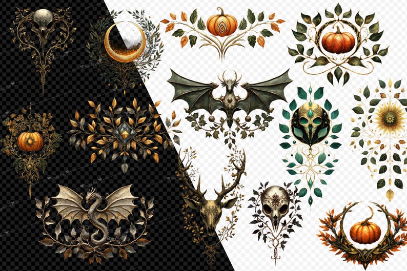 Elven Gothic Emblems - Fantasy Graphics, Halloween Clipart (PNG ...