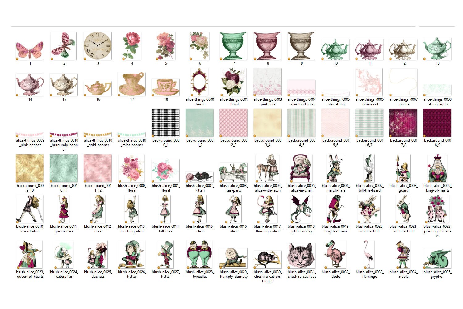 Blush Mint and Burgundy Alice Tea Party Digital Scrapbooking | Etsy