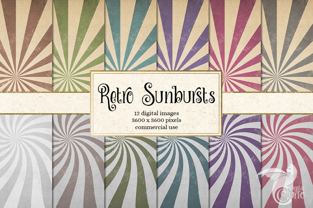 Retro Sunburst Digital Paper, Starburst Backgrounds, Printable ...