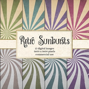 Retro Sunburst Digital Paper, Starburst Backgrounds, Printable ...