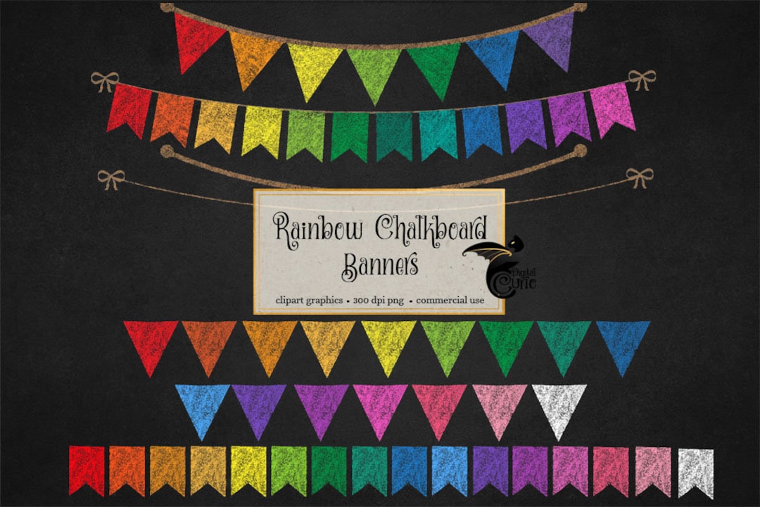 Rainbow Chalkboard Bunting Banner Clip Art, Back to School (PNG Digital ...