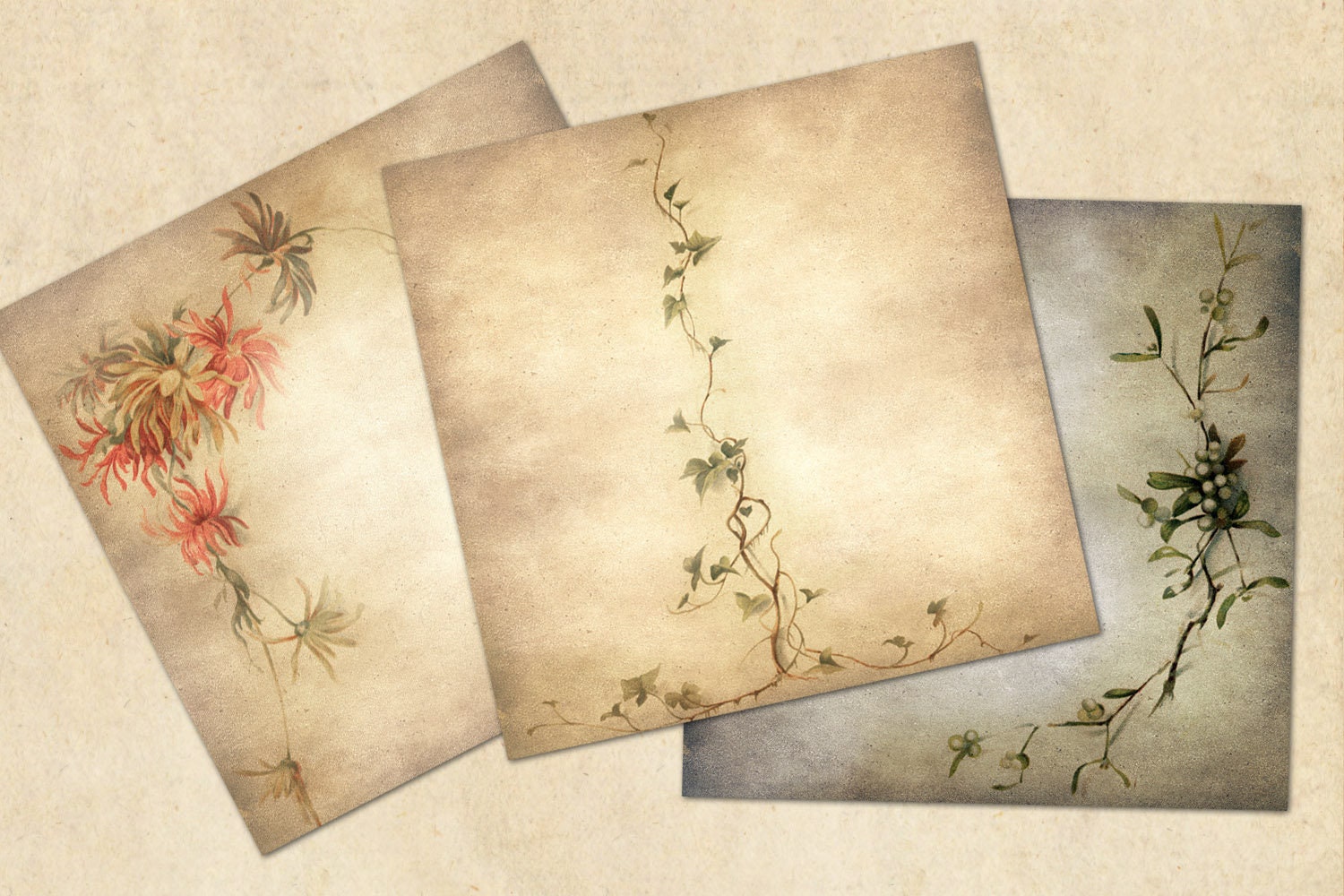 Memory of Flowers Digital Paper, Vintage Floral Printable Backgrounds ...