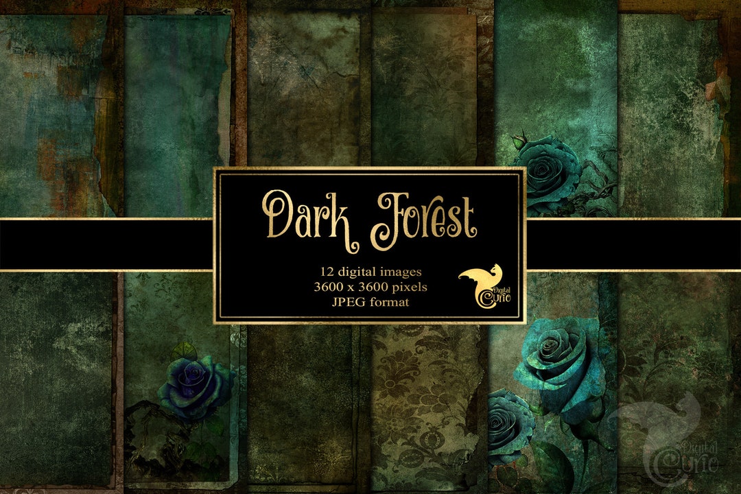 Dark Forest Digital Paper - Dark Green Woodland Grunge Textures ...