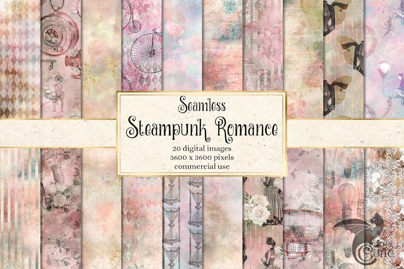 Steampunk Romance Digital Paper Seamless Vintage Steampunk - Etsy