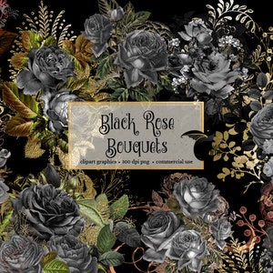 Black Rose Bouquets Floral Clipart, Vintage Gothic Halloween Dead ...