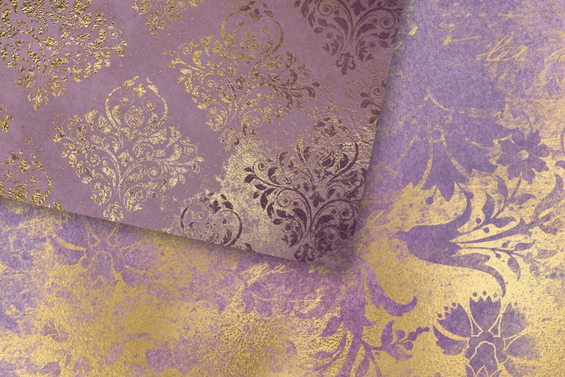 Distressed Lilac and Gold Digital Paper Vintage Grunge Shabby - Etsy