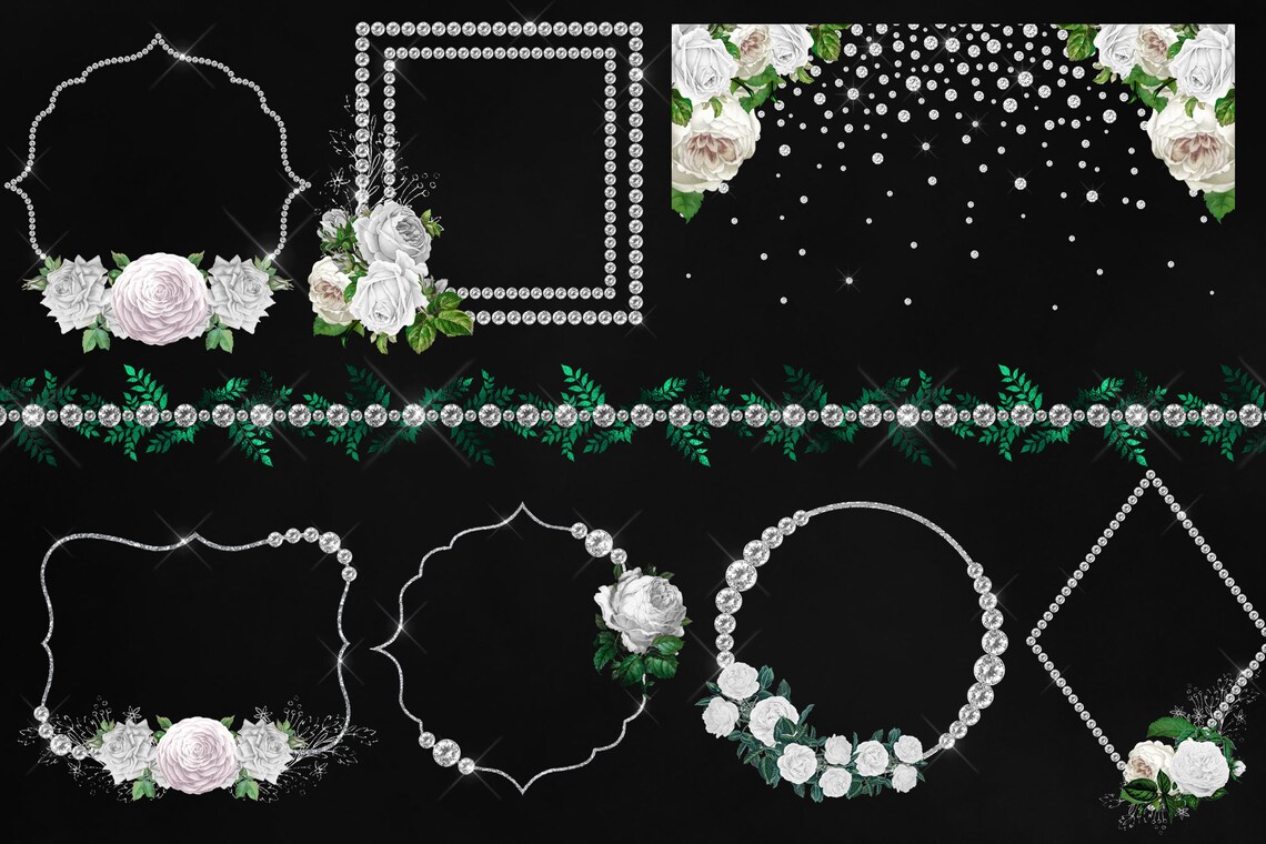 White Diamond Floral Frames Clipart Wedding Frame Clip Art - Etsy