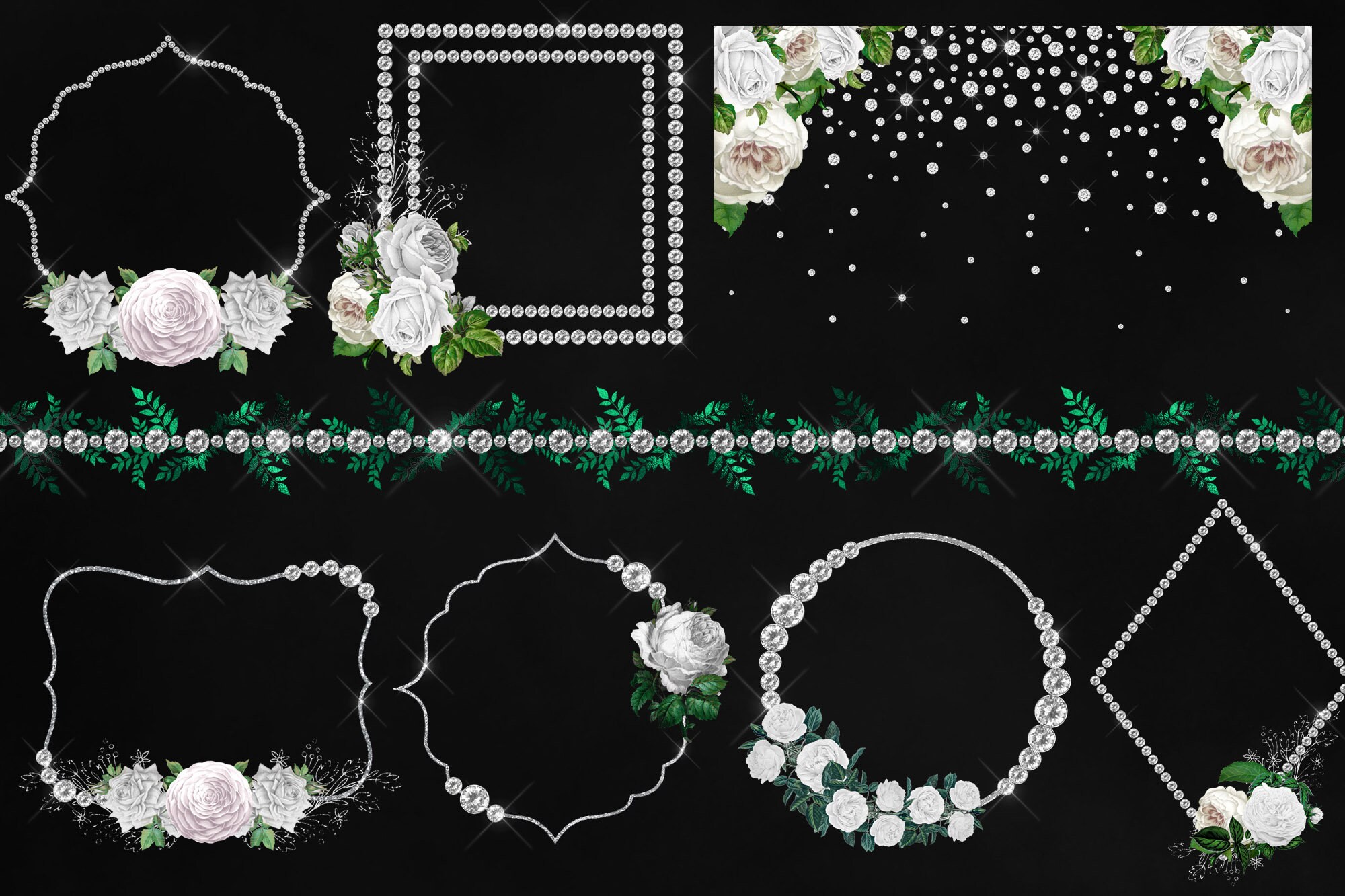 White Diamond Floral Frames Clipart Wedding Frame Clip Art - Etsy