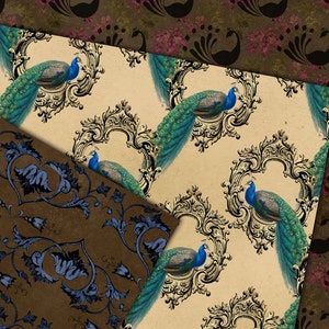 Vintage Peacock Digital Paper, Seamless Scrapbook Backgrounds (digital ...