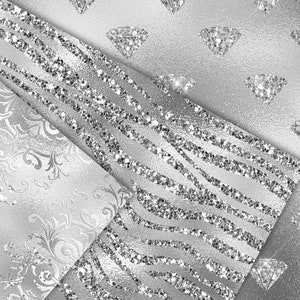 Silver Glam Digital Paper, Seamless Silver Foil Sequin Backgrounds ...