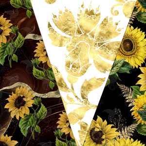 Golden Sunflower Digital Paper, Seamless Sunflower Patterns for Instant ...