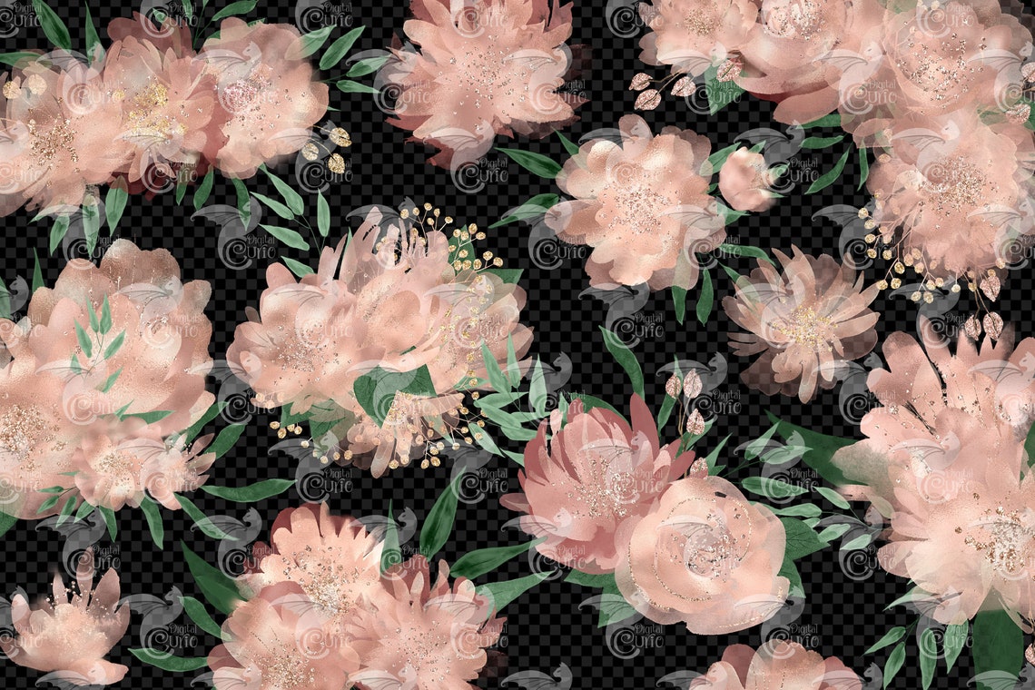 Rose Gold Watercolor Flowers Clipart – Blush Pink Bouquets (PNG ...