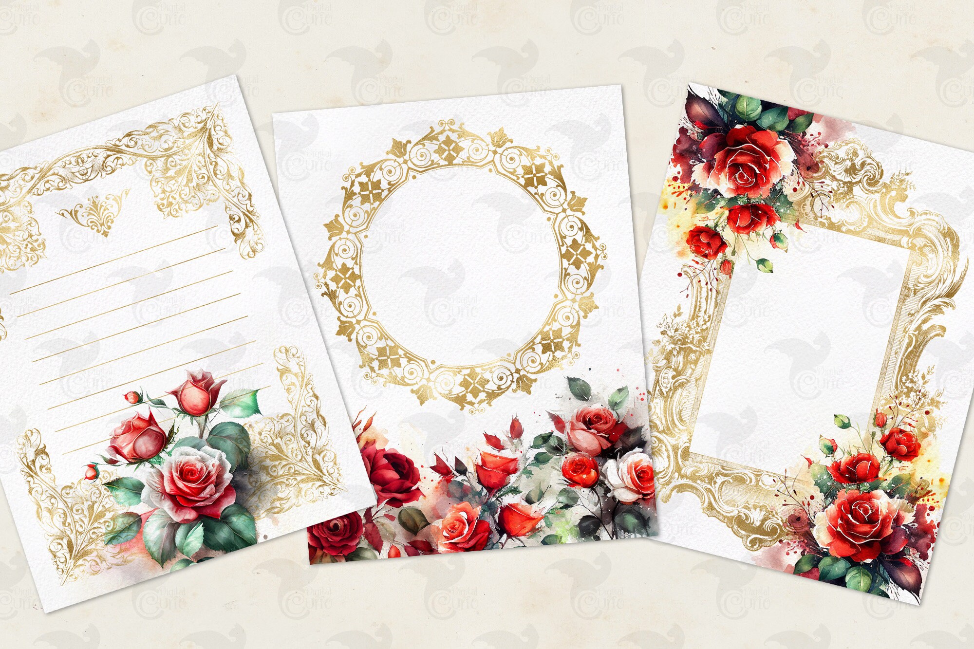 Red Watercolor Rose Digital Paper, Printable Junk Journal Watercolor ...