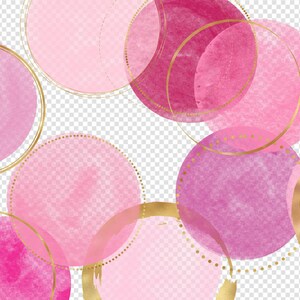 Pink and Gold Watercolor Circles - Digital Paint Overlays, Gold Foil ...