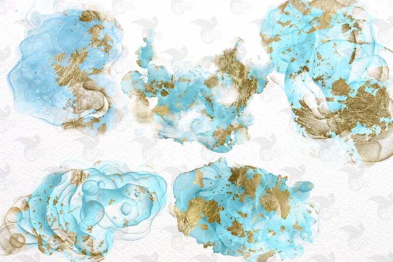Blue Ink With Gold Foil Overlays Digital Paint Overlays - Etsy