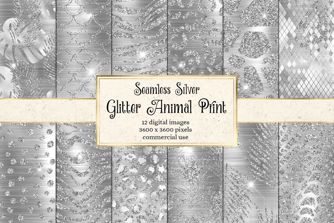 Silver Glitter Animal Print Digital Paper - Seamless Glam Luxury ...
