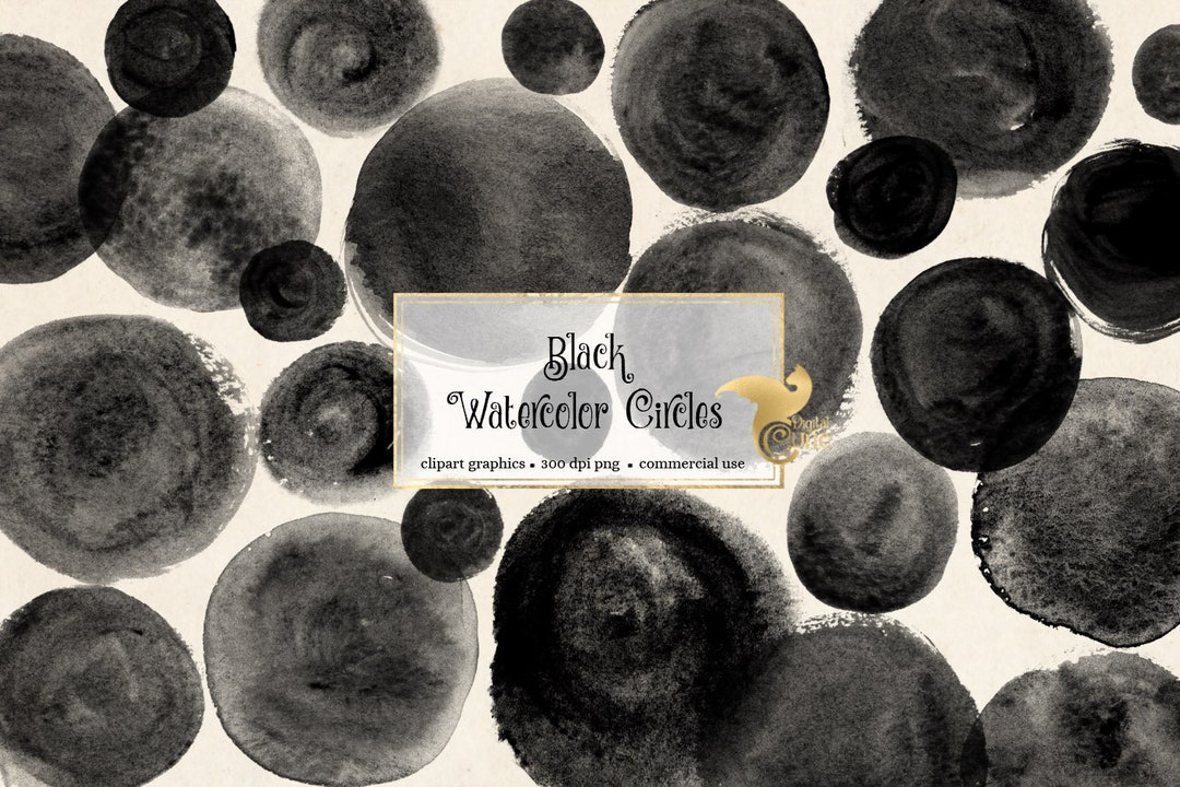 Black Watercolor Circles Clipart, Watercolour Blobs in Black Paint ...