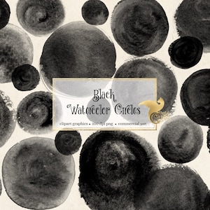 Black Watercolor Circles Clipart, Watercolour Blobs in Black Paint ...