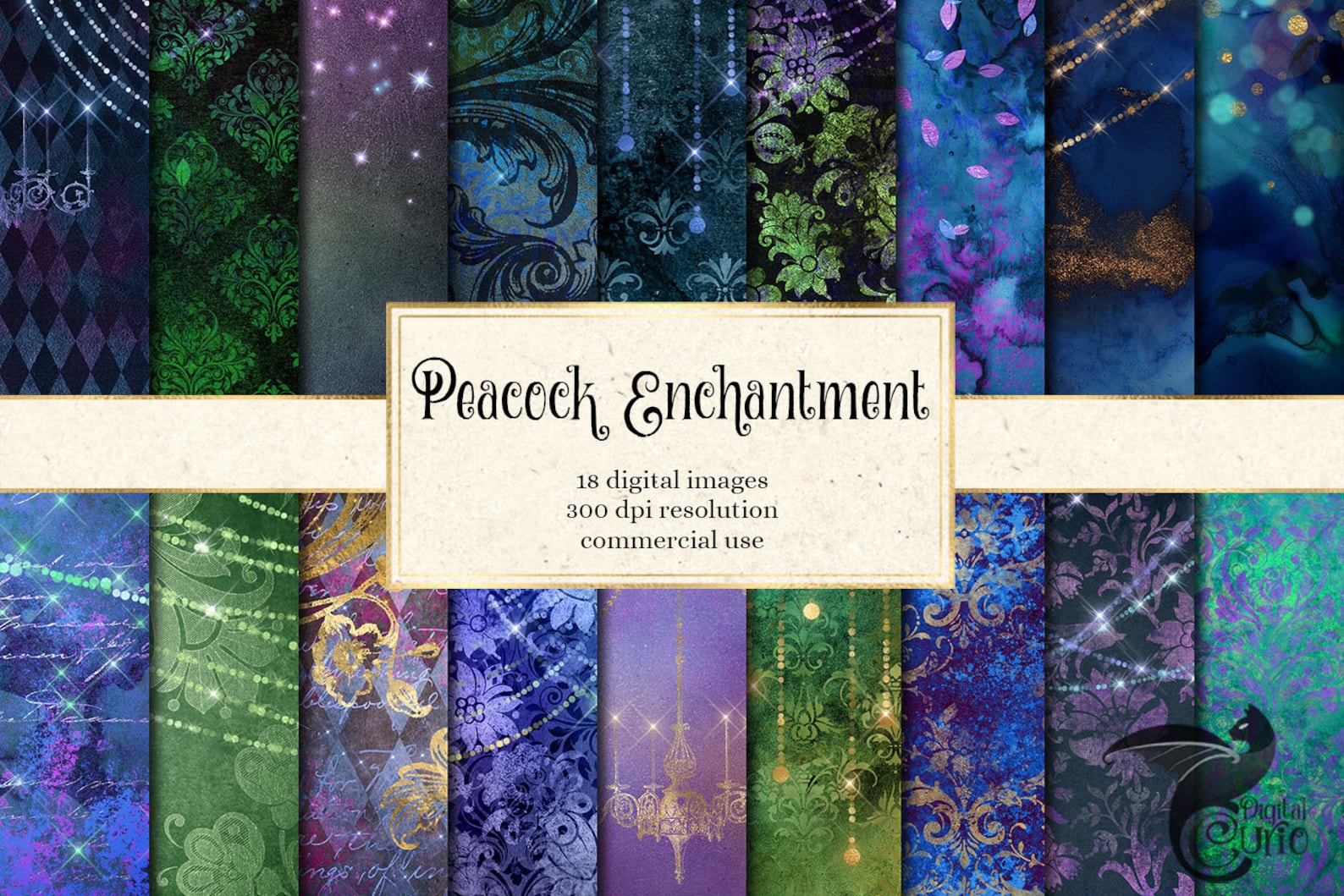 Peacock Enchantment Digital Paper Fantasy Backgrounds | Etsy