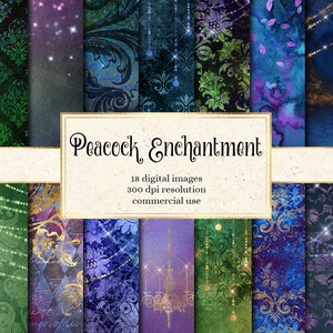 Peacock Enchantment Digital Paper Fantasy Backgrounds | Etsy