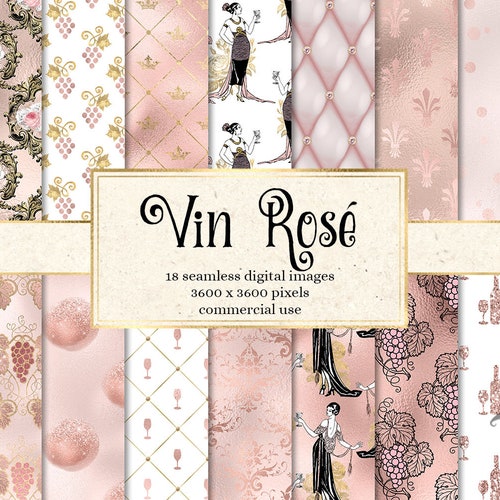 Vin Rosé Digital Paper Seamless Pink Wine French Pattern - Etsy