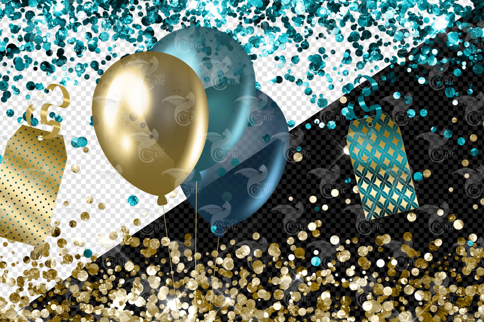 Teal and Gold Gift Clipart Glam Birthday or Christmas - Etsy