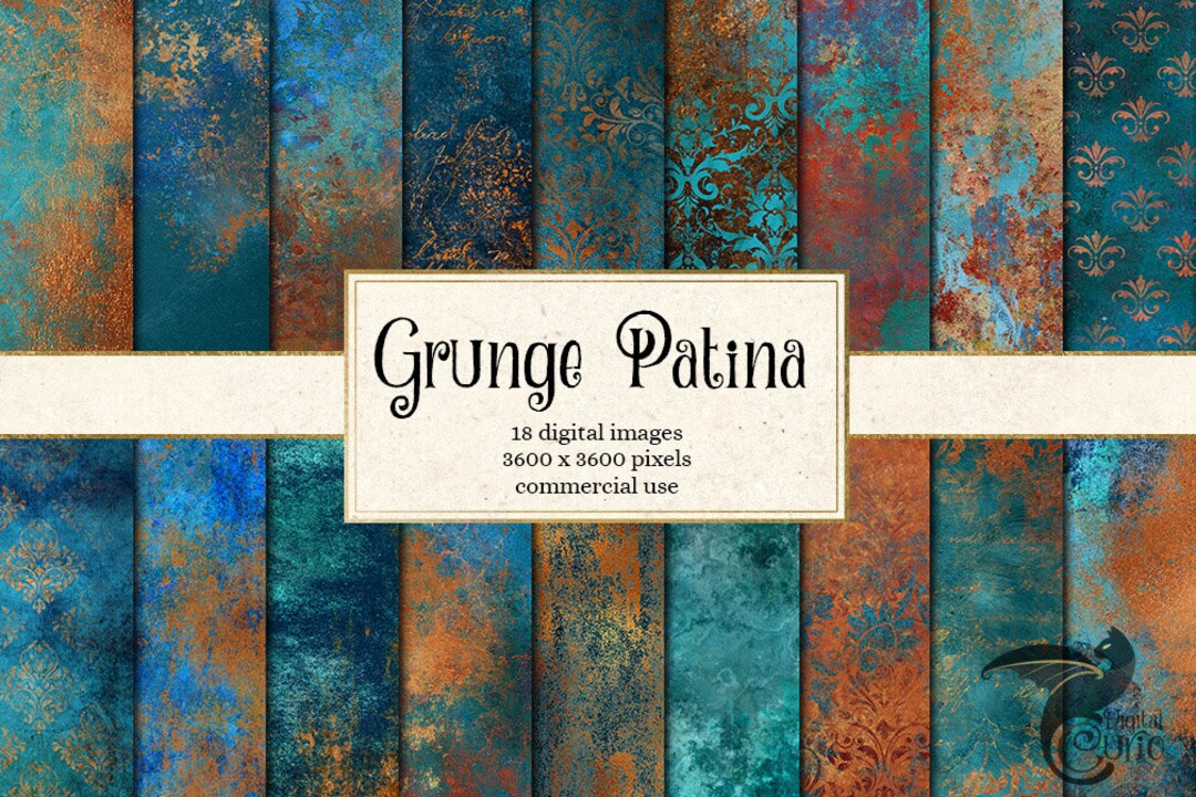 Grunge Patina Digital Paper, Copper Texture Backgrounds (digital ...