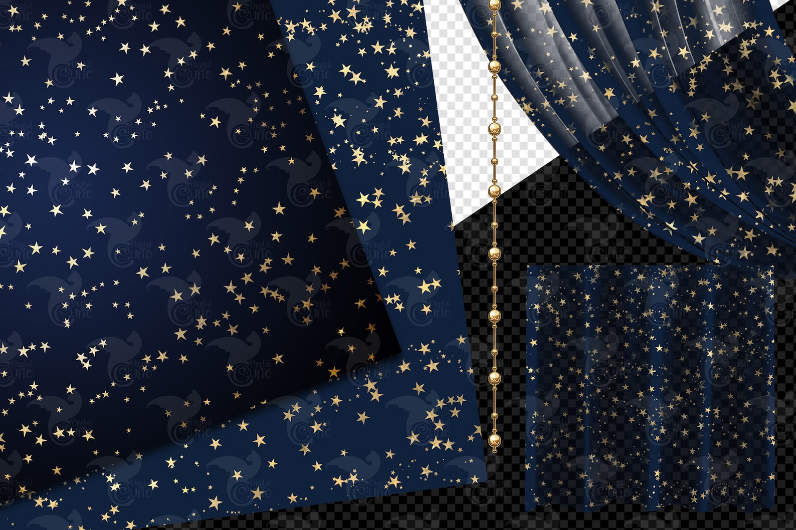 Starry Night Curtains Clipart Digital Curtain Backdrop Clip - Etsy