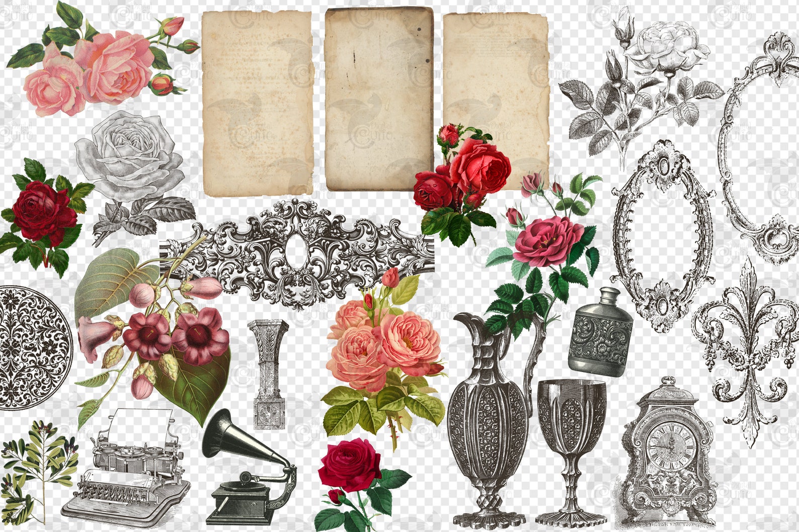 50 Old Things Clip Art Vintage Antique Objects and Overlays - Etsy