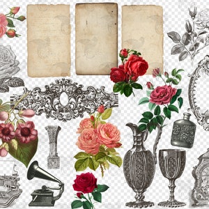50 Old Things Clip Art - Vintage Antique Objects and Overlays in Png ...