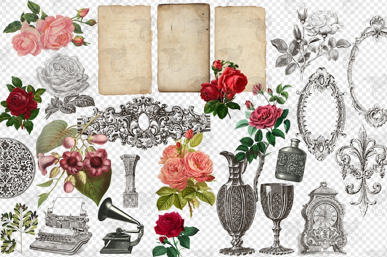 50 Old Things Clip Art Vintage Antique Objects and Overlays - Etsy