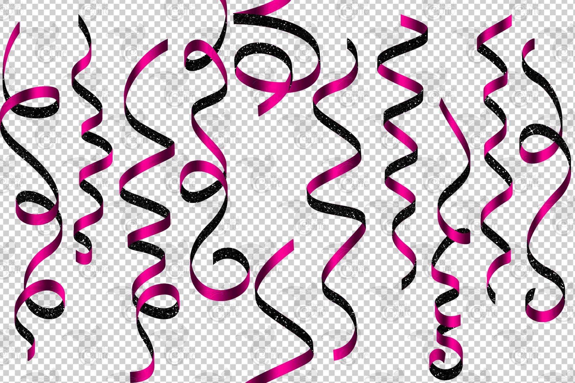 Fuchsia and Black Glitter Ribbon Clip Art – PNG Graphics (digital ...