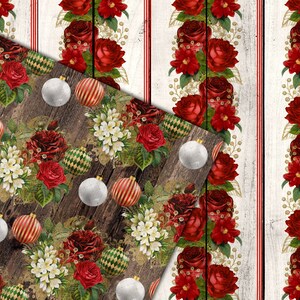 Christmas Floral Wood Digital Paper, Seamless Scrapbook Patterns ...
