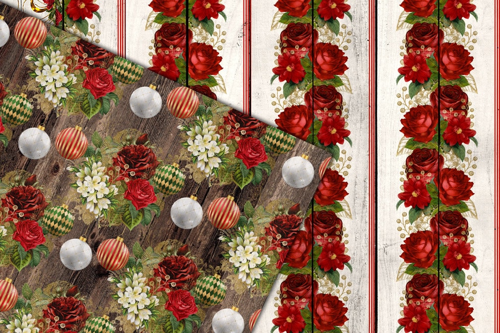 Christmas Floral Wood Digital Paper Seamless Backgrounds and - Etsy