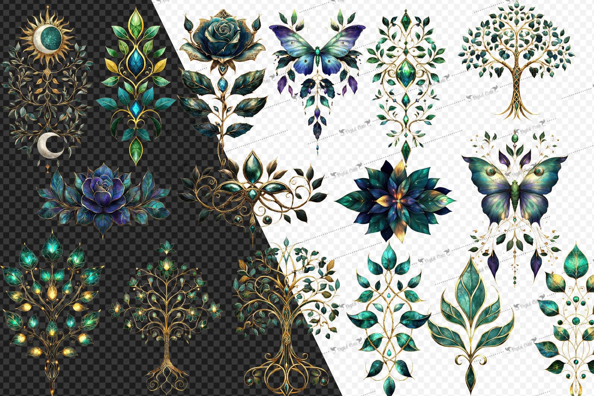 Elven Forest Emblems – Fantasy Leaf & Tree Graphics (PNG, Digital ...