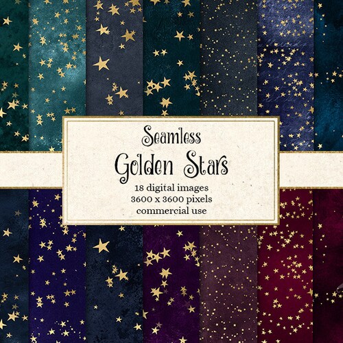 Blue and Gold Stars Digital Paper Seamless Gold Star | Etsy