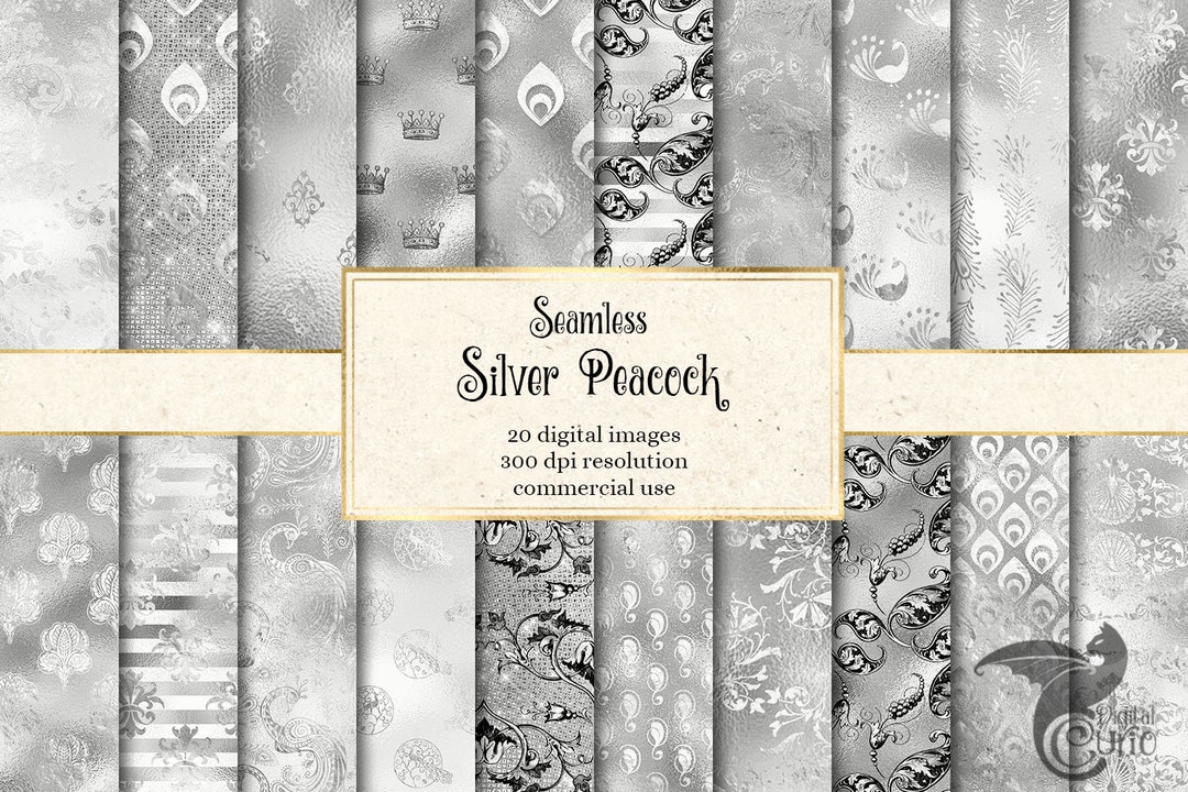 Silver Peacock Digital Paper, Seamless Shimmer Textures (digital ...