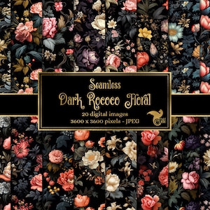 Dark Rococo Floral Digital Paper, Seamless Backgrounds Pattern Gothic ...